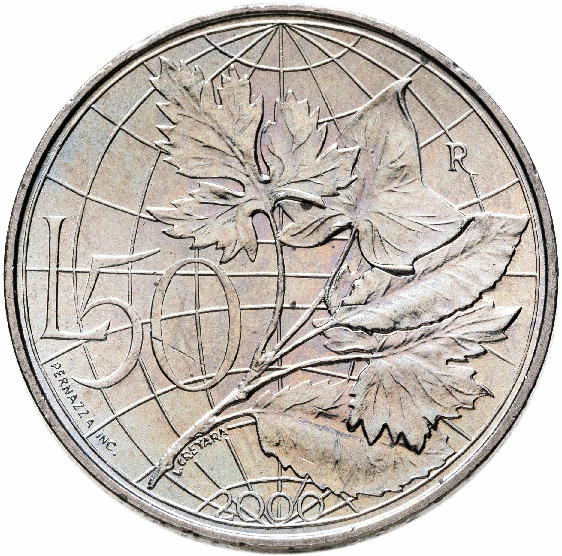 Сан-Марино 50 лир lire 2000, Мельхиор медь-никель, в сохранности UNC