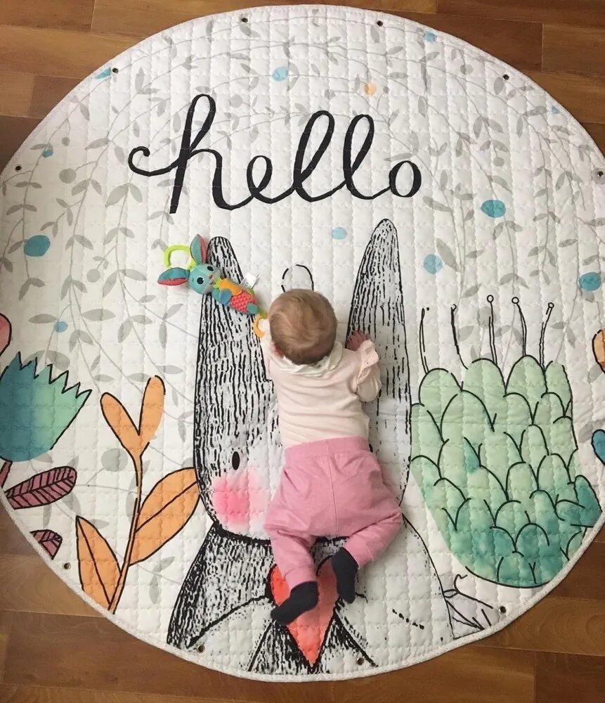 Коврик детский для ползания малыша - мешок для хранения игрушек, диаметр 150 см, "Зайчик"
