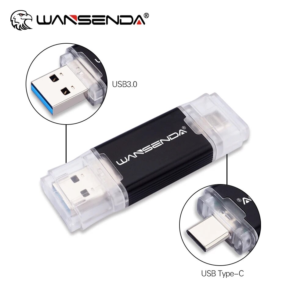 WANSENDA USB-флешка Type-C 512 ГБ 128 ГБ, черный