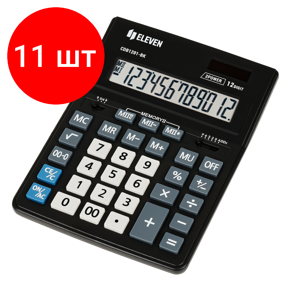 Комплект 11 шт, Калькулятор настольный Eleven Business Line CDB1201-BK, 12 разрядов, двойное питание, 155*205*35мм, черный