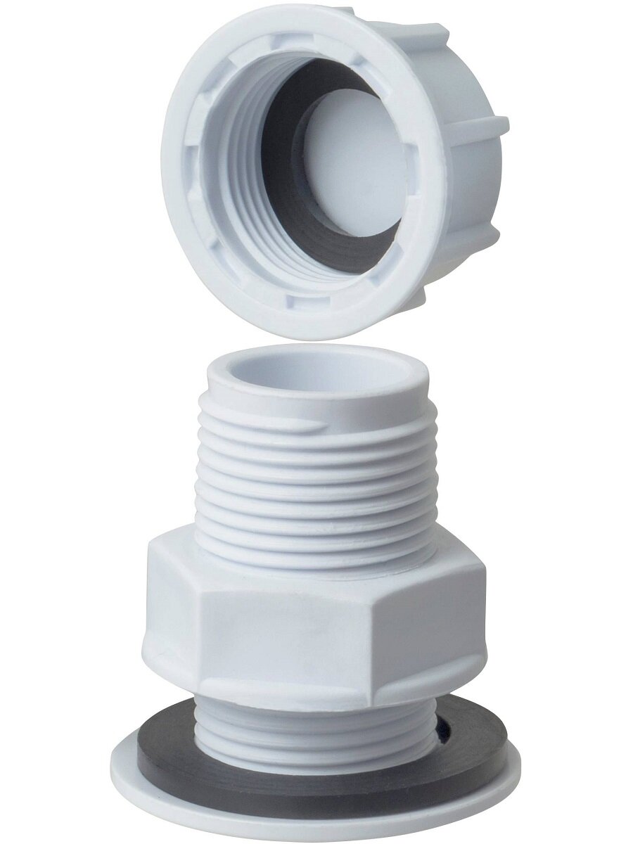 Штуцер (врезка) в бак (емкость) с заглушкой и прокладкой 3/4", пластик