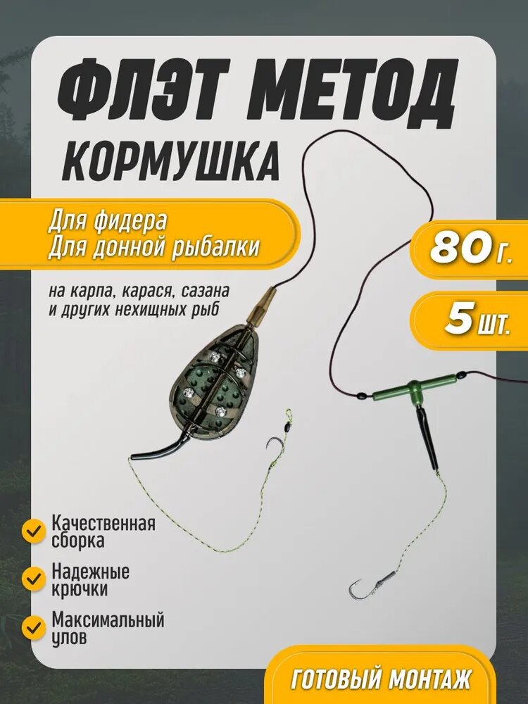 Кормушка для рыбалки Флэт метод карповый фидерный 80г 5шт