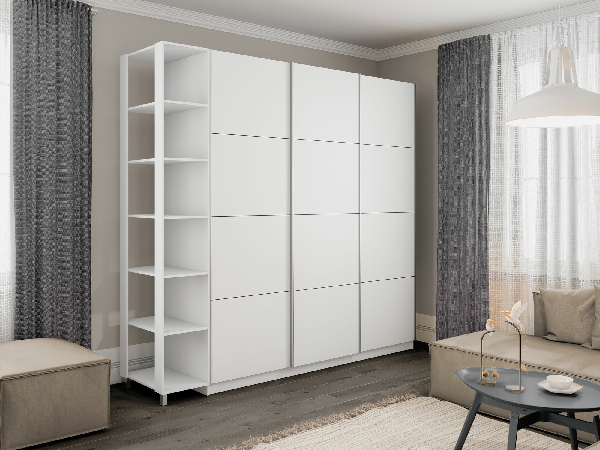 Шкаф-купе Билли 3-х дверный, ЛДСП, (Белый снег) 245х57х230 см. с угловым терминалом