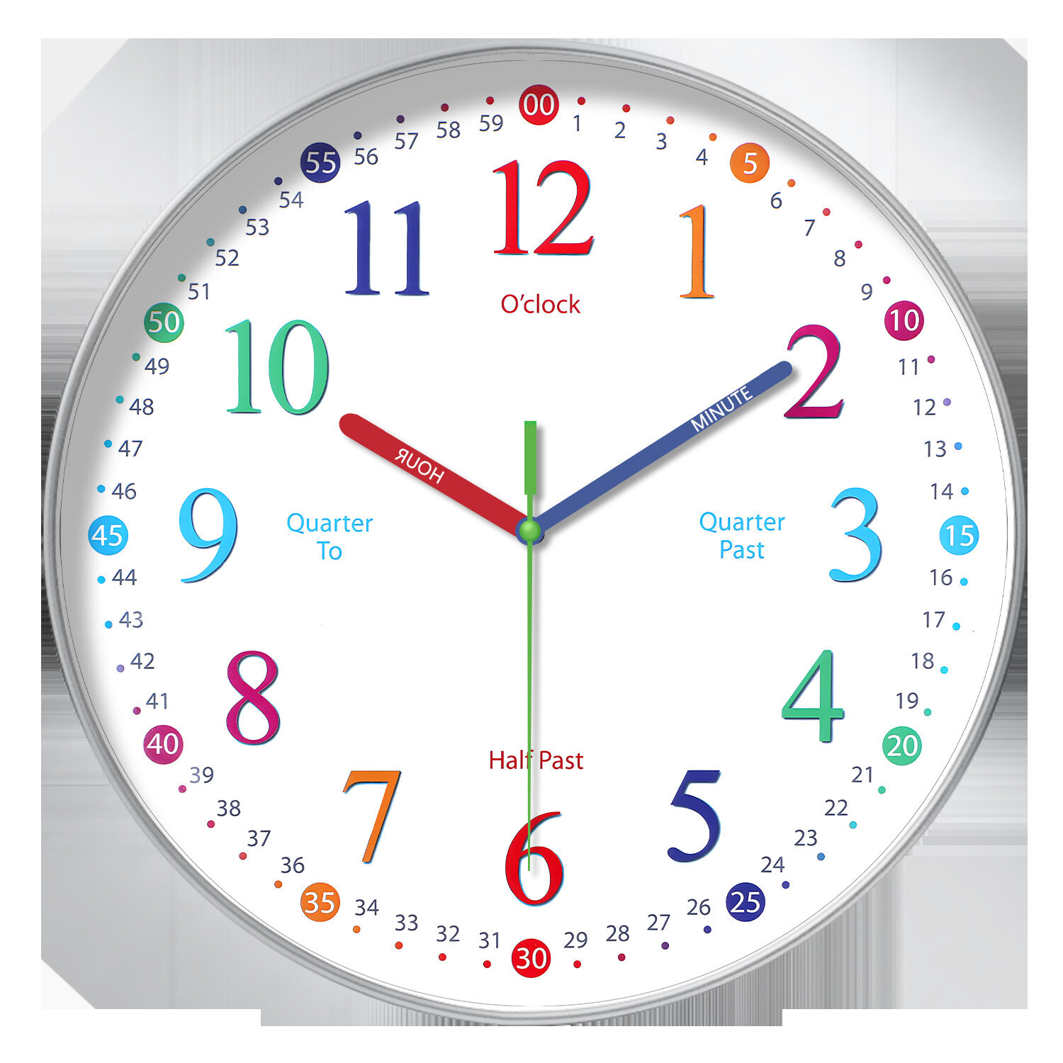 Детские обучающие настенные часы для раннего развития, бесшумные, подходят для гостиной, дома, спальни, крепятся на стену без необходимости сверления.