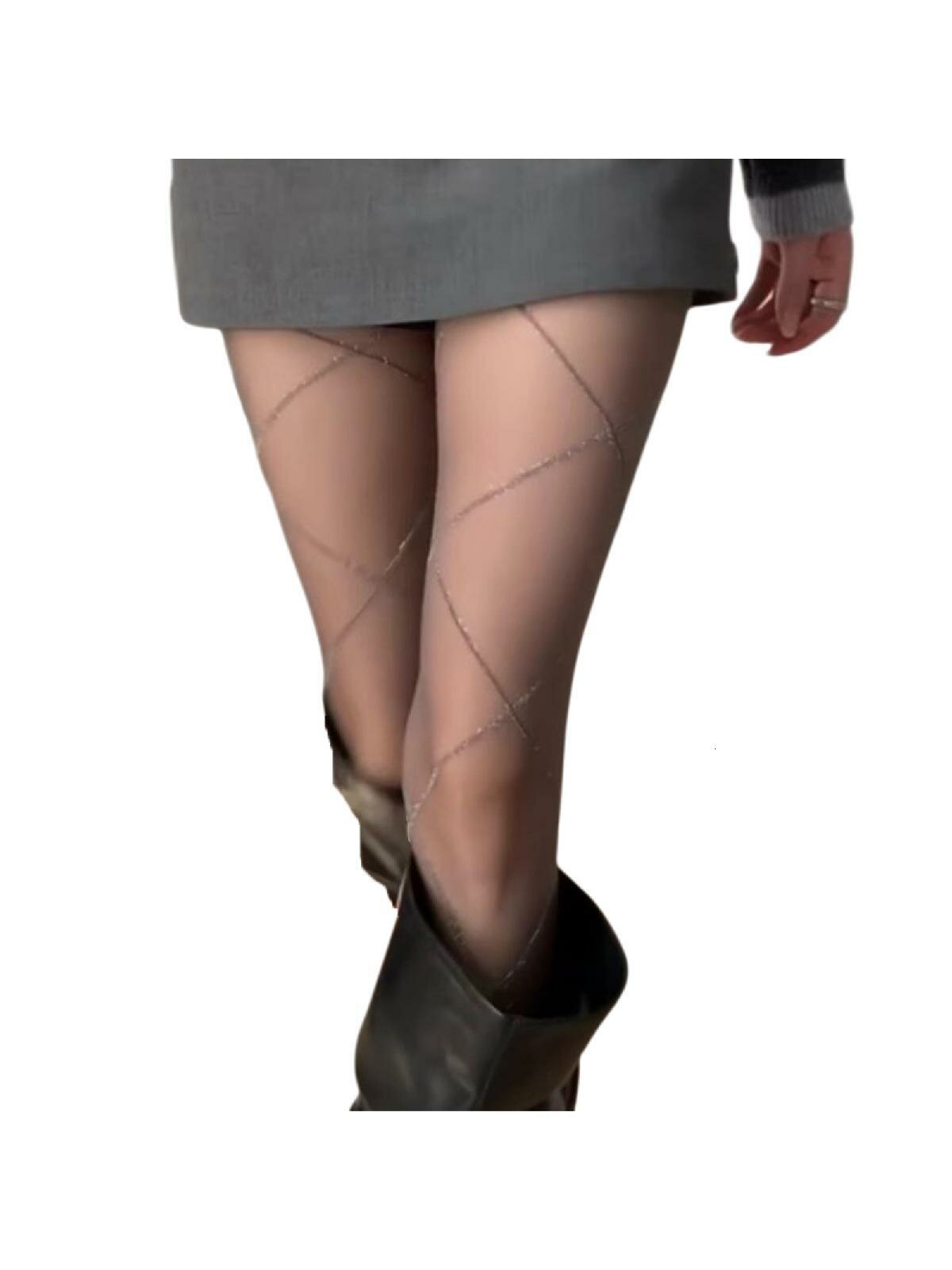 Женские глянцевые тайтсы в крупную клетку, Черный