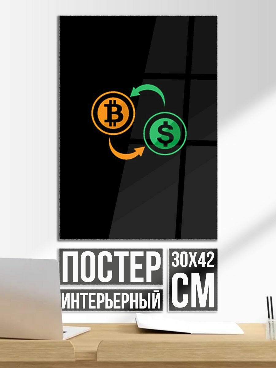 Постер на стену Криптовалюта биткоин и доллар