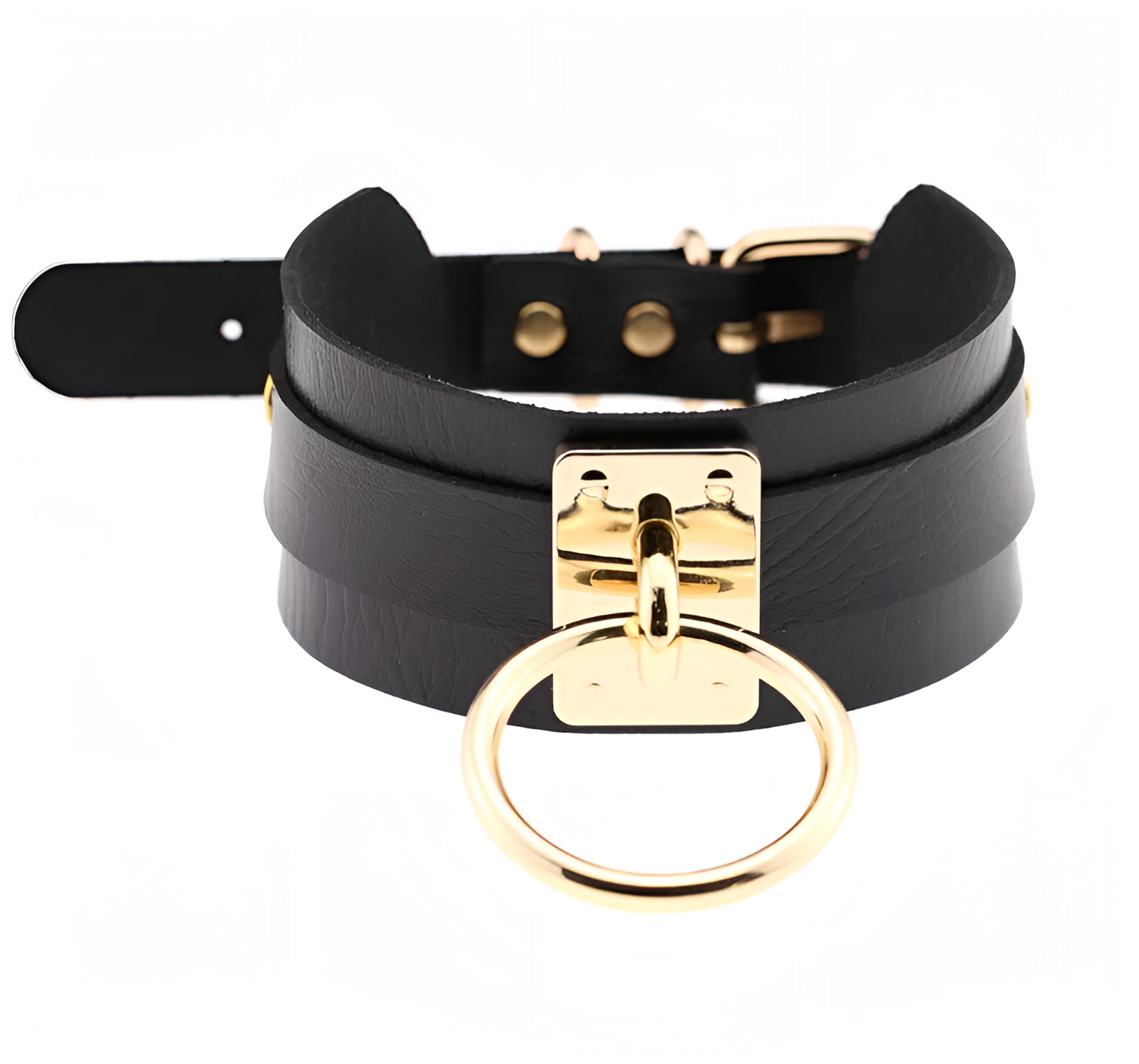Чокер-ошейник MyPads A160-115 на шею из качественной эко-кожи с металлическими кольцом с покрытием золотого цвета