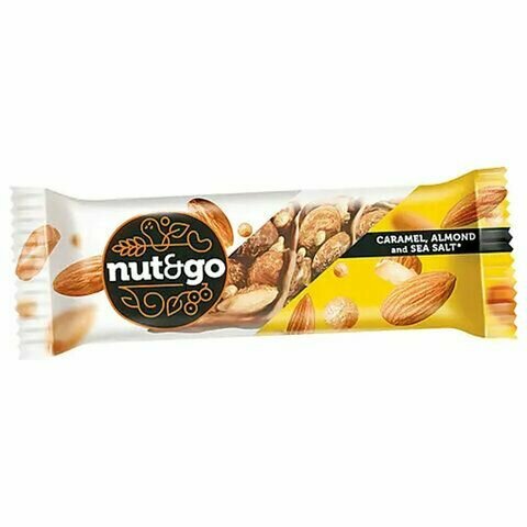 18 шт. Батончик NUT AND GO из цельного миндаля в соленой карамели, 34 г, шоу-бокс, ВК313
