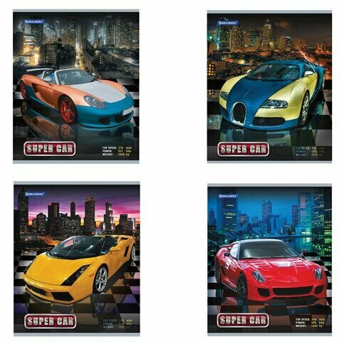 20 шт. Тетрадь А5, 48 л, BRAUBERG скоба, клетка, обложка картон, авто, 401282