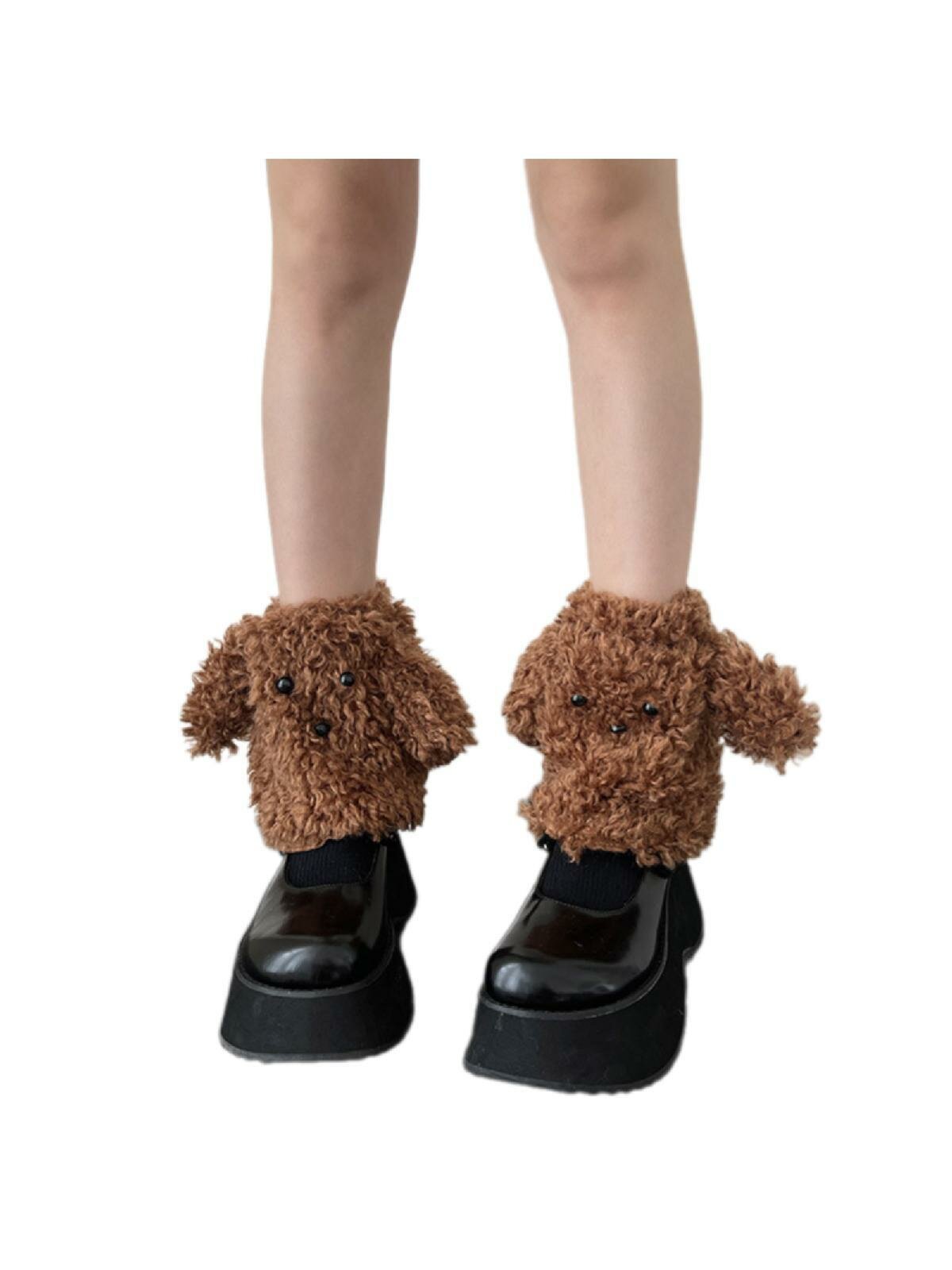 Плюшевые гетры с ушками, темно - бордовый