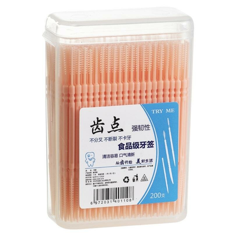 Пластиковая двусторонняя зубочистка, 200 шт, Оранжевый