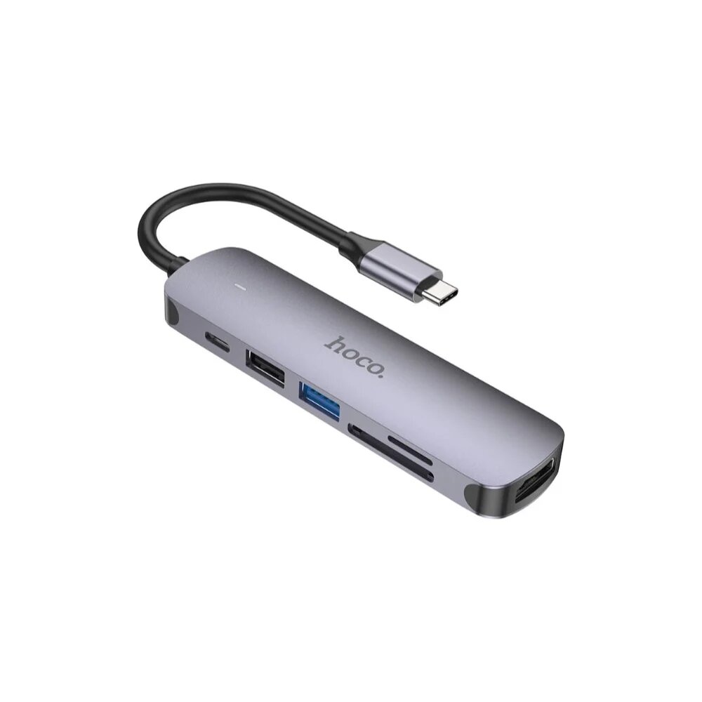 Адаптер Hoco hb28 usb-c на hdtv+usb 3.0+usb2.0+sd+tf (серый) 0L-00057791
