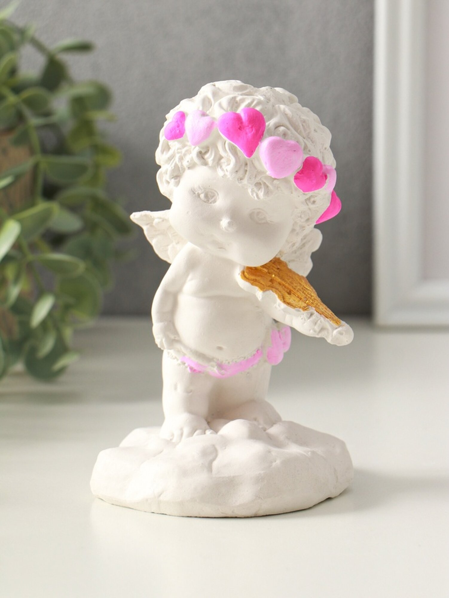 Статуэтка Сима-ленд "Ангел со скрипкой", гипс, 14x9x9 см, белый с росписью