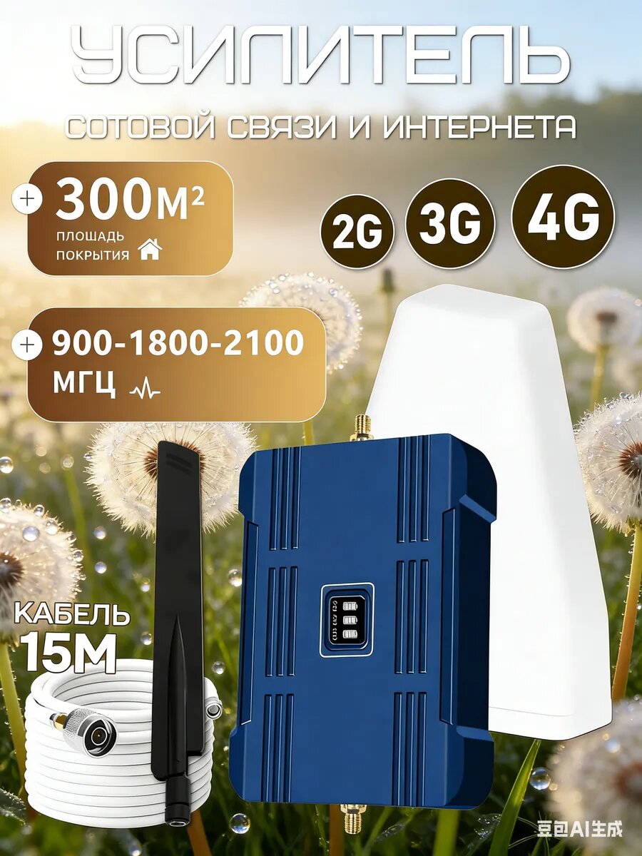Усилитель сотовой связи 900/1800/2100 МГц (2G/3G/4G): до 70 км, направленный, синий, 1.3 кг