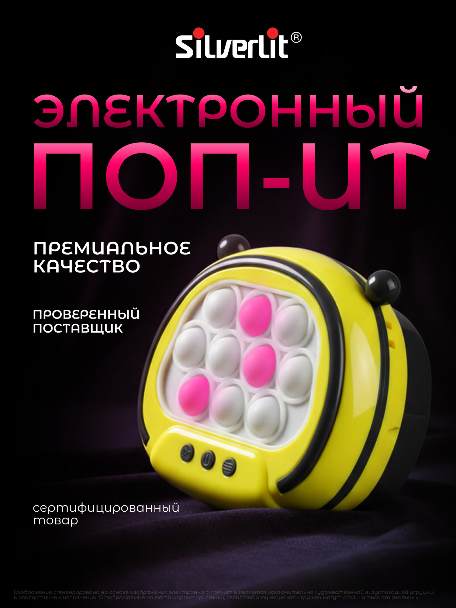 Электронный Поп ит Silverlit "Фиджет ПОП" (жёлтый), световые и звуковые эффекты, 89106-3