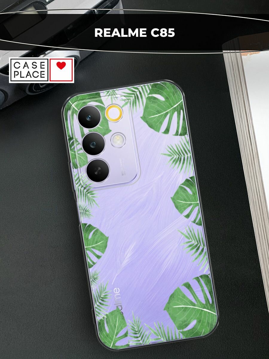 Чехол на Realme C85 / Реалми C85 с принтом Листья папоротника рамка, прозрачный