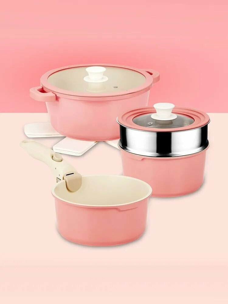 Казан Без бренда, антипригарное покрытие, съемный ручка, розовый