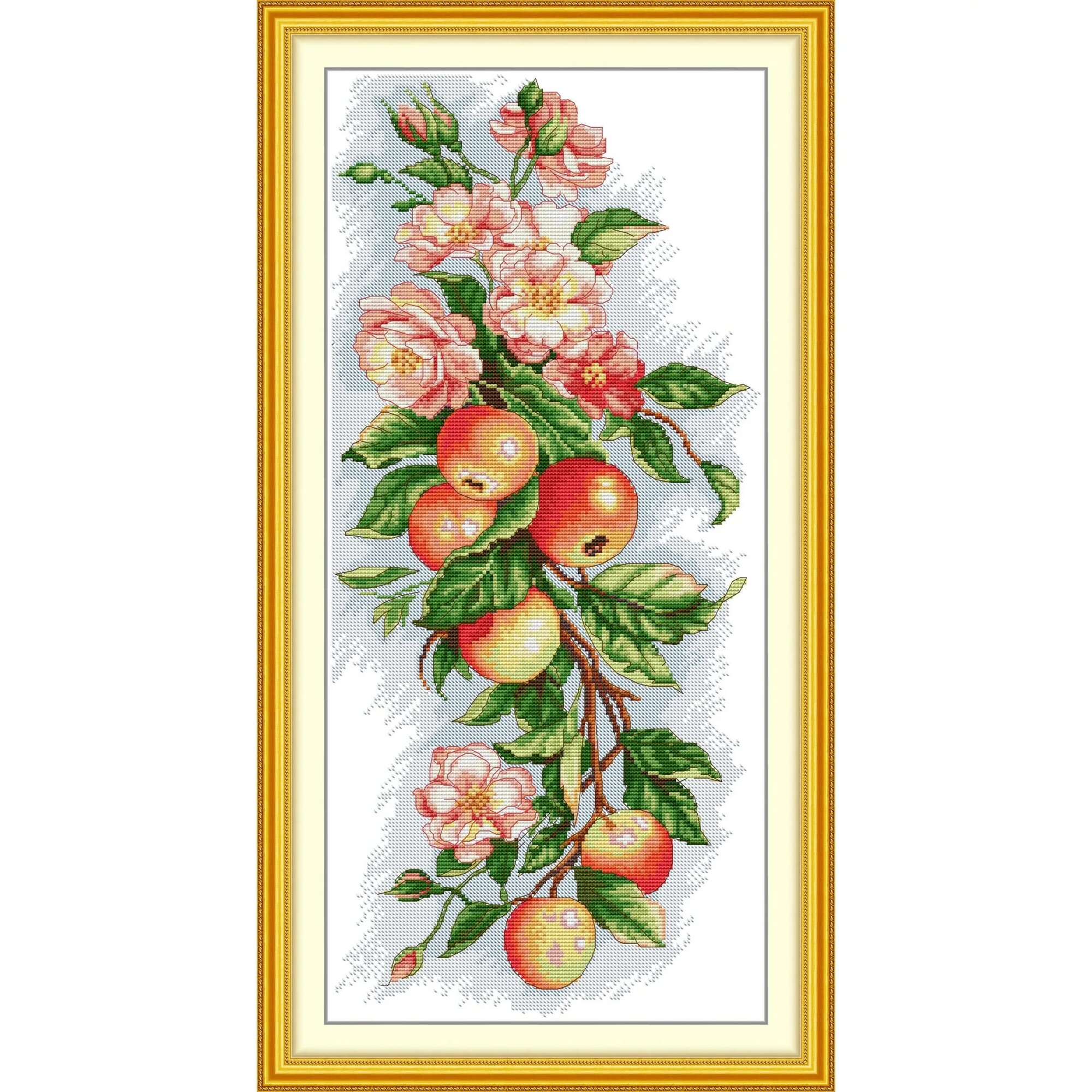 Soulgift News Набор для вышивки крестом "Яблоки и цветы" Printed Cloth, 14 карат