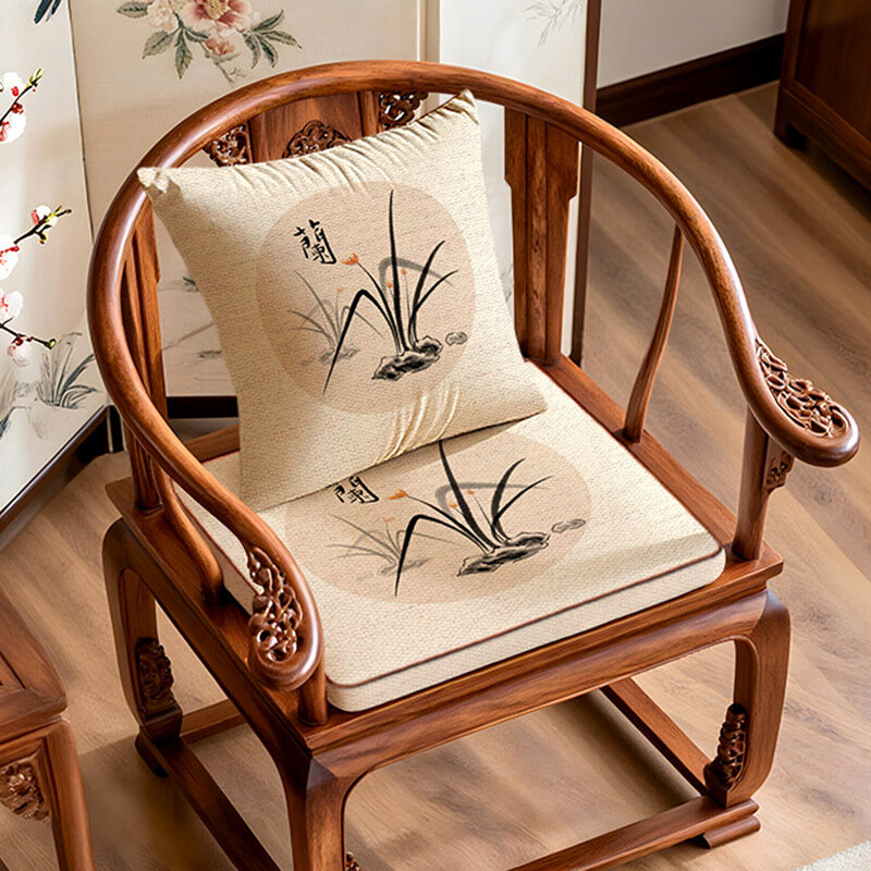 Новая подушка для стула из хлопка и льна в китайском стиле, специальный поролон для стула Тайши, нескользящая дышащая подушка для сидения, национальный стиль для чайной комнаты и кабинета, красная деревянная подушка для стула