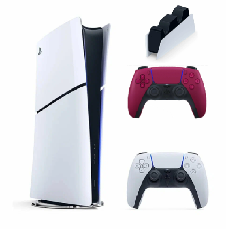Игровая приставка Sony PlayStation 5 Slim, 1ТВ Digital Edition, PS5 Slim (+1 красный геймпад, зарядная станция)