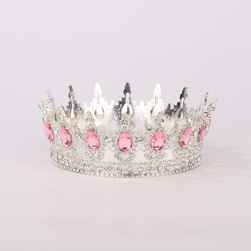 Кросс-бордерные европейские и американские стильные винтажные цветные кристаллические круглые большие короны барокко принцессы свадебные аксессуары для волос