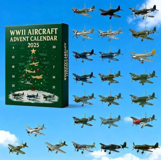 Кросс-бордер новый продукт: Адвент-календарь с танками Второй мировой войны, 24 дня, иконный истребитель, слепая коробка, украшение для рождественской елки из акрила