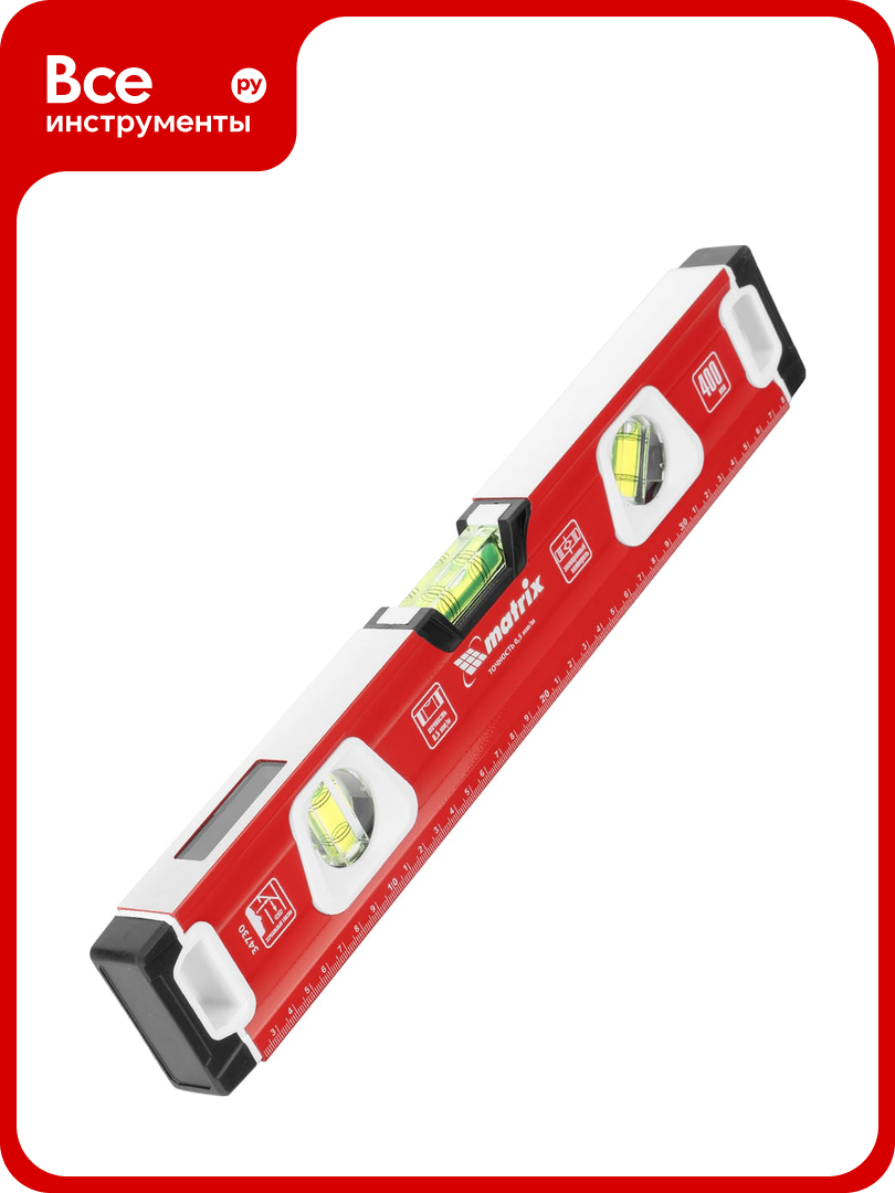 Алюминиевый магнитный фрезерованный уровень MATRIX 3 глазка, 400 мм 34730