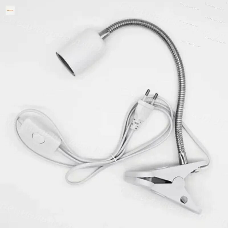 Светильник с керамическим патроном Е27 на гибкой подводке 30см, ножке прищепке с проводом, выключателем и вилкой88