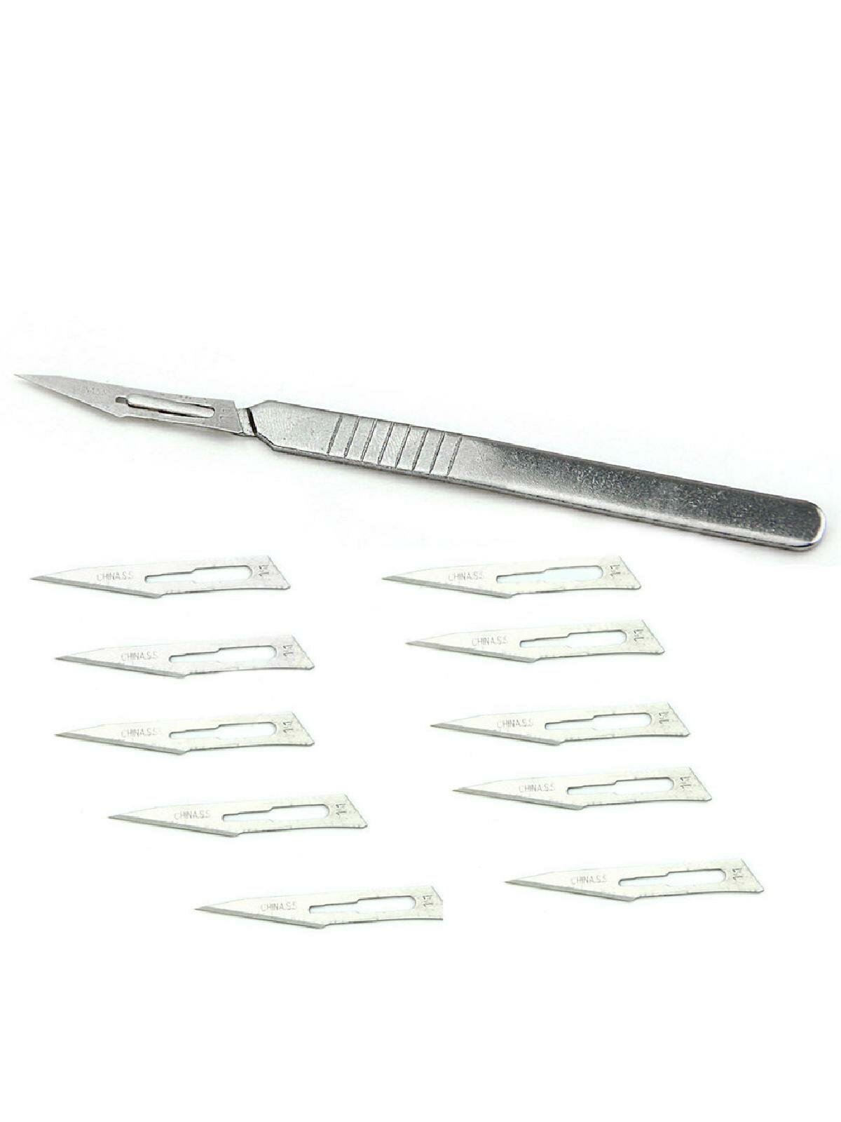 10шт № 11 Лезвий из углеродистой стали с №3 рукоятками, нож для скальпеля нескользящий
