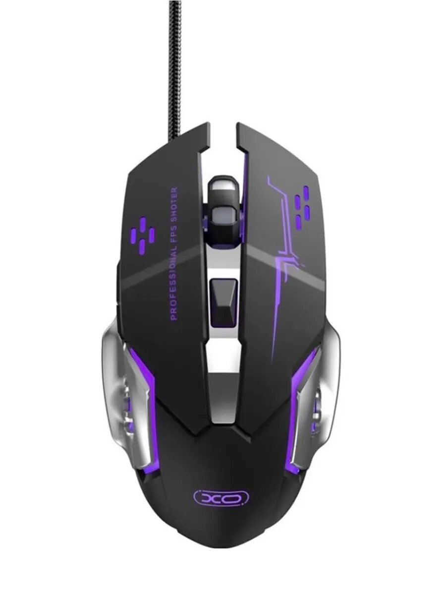 Мышь XO M10 проводная USB, 1200-3200 DPI, 6 кнопок, чёрный / мышка с кабелем