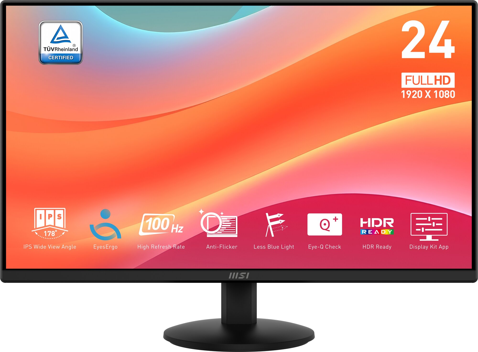 23.8" Монитор MSI MP2x2L, черный, 1920x1080@100 Гц, IPS, LED, 1000:1, 250 Кд/м², 178°/178°
