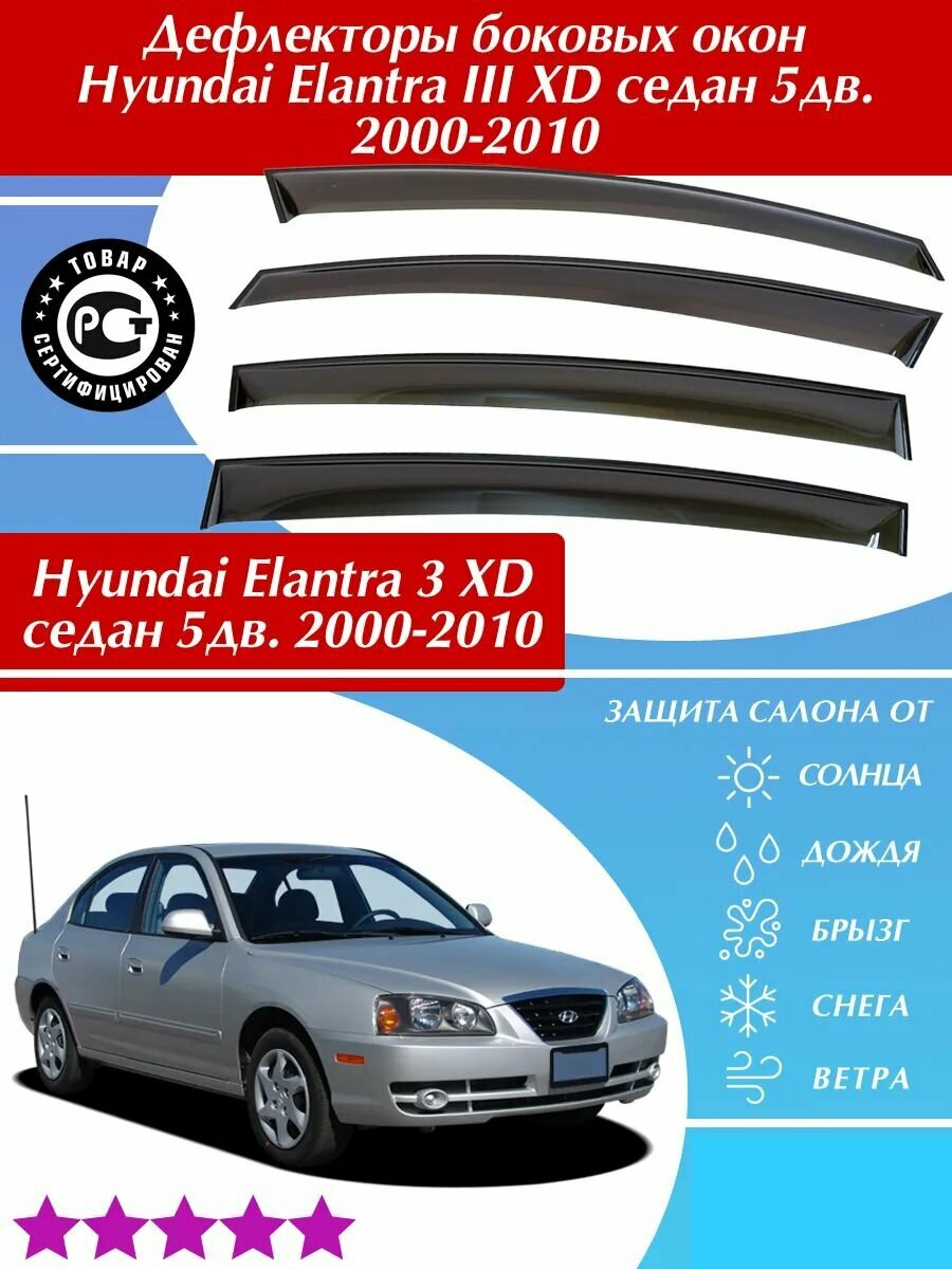 Дефлекторы для окон HYUNDAI ELANTRA III ( XD ) тагаз 2000-2010 седан