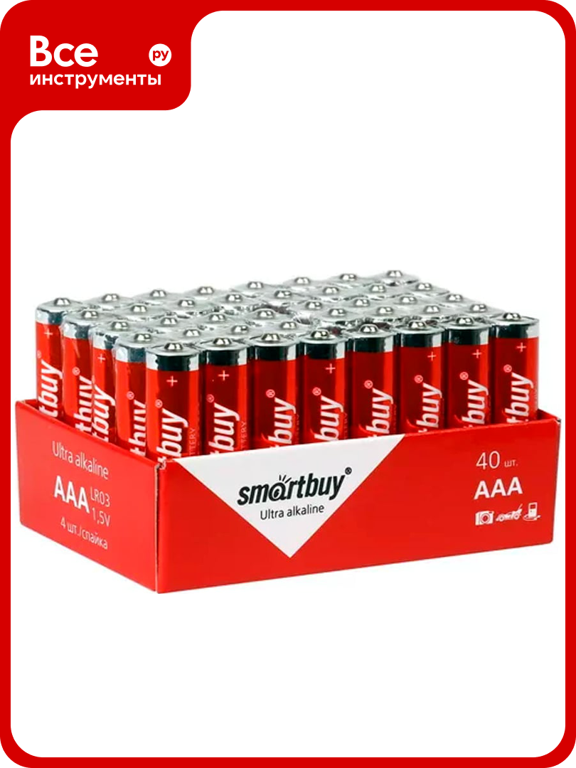 Батарейка Smartbuy алкалиновая AAA мизинчиковая щелочная, упаковка сорок штук, длительный ресурс, надежное питание