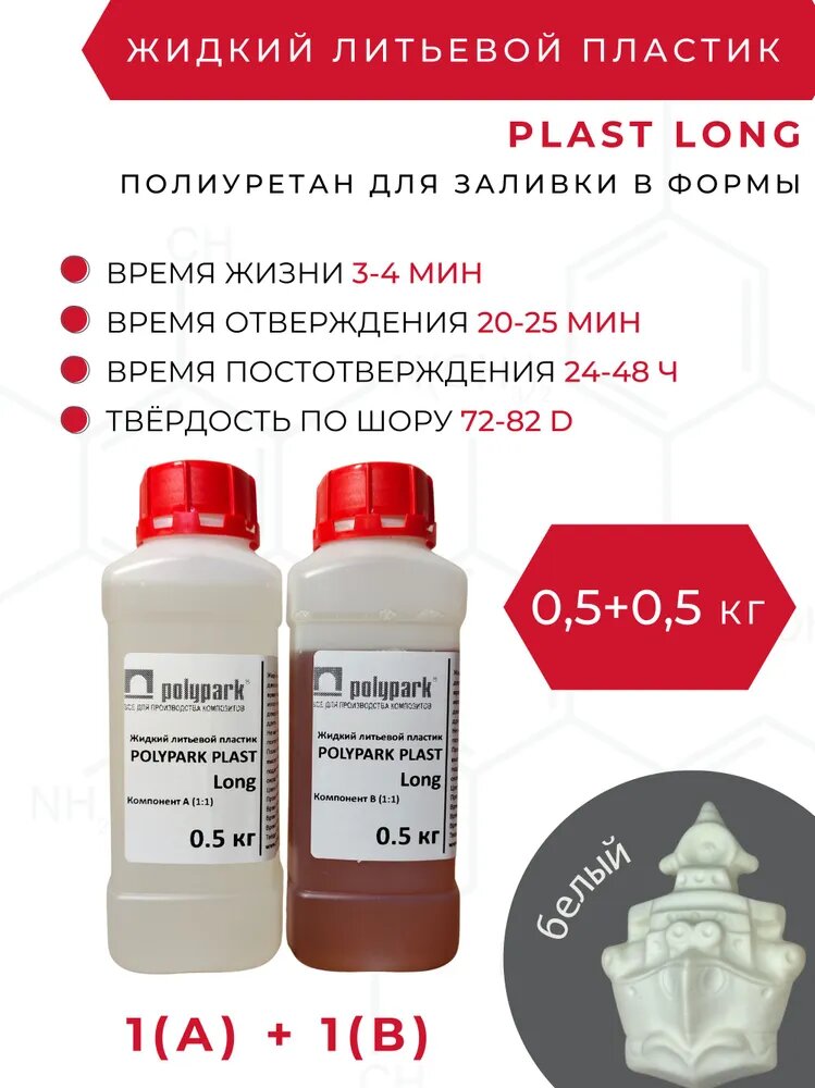 Жидкий литьевой пластик POLYPARK PLAST Long (A+B), белый, 1 кг, двухкомпонентный