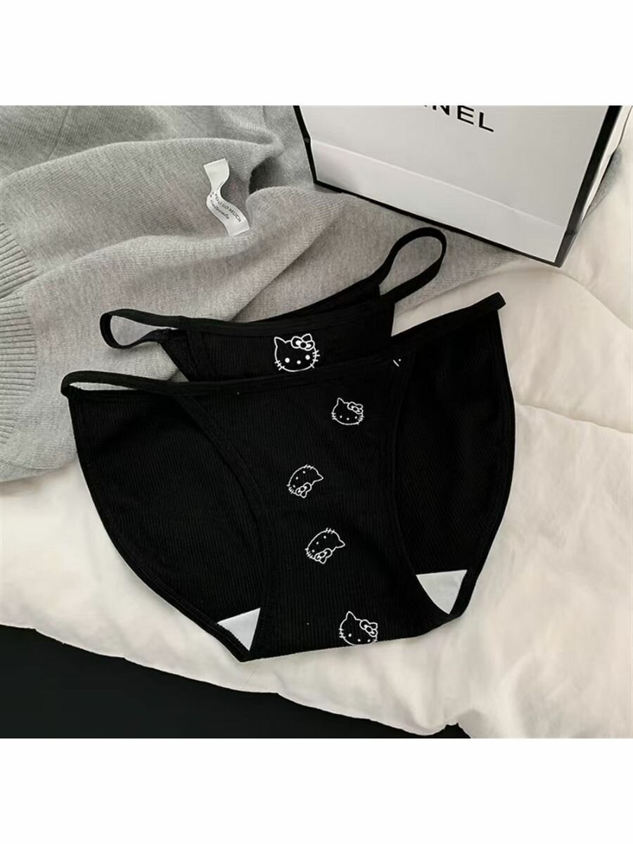 Женское нижнее белье с открытой спиной и принтом милого кота с низкой талией, мягкие дышащие бесшовные трусики