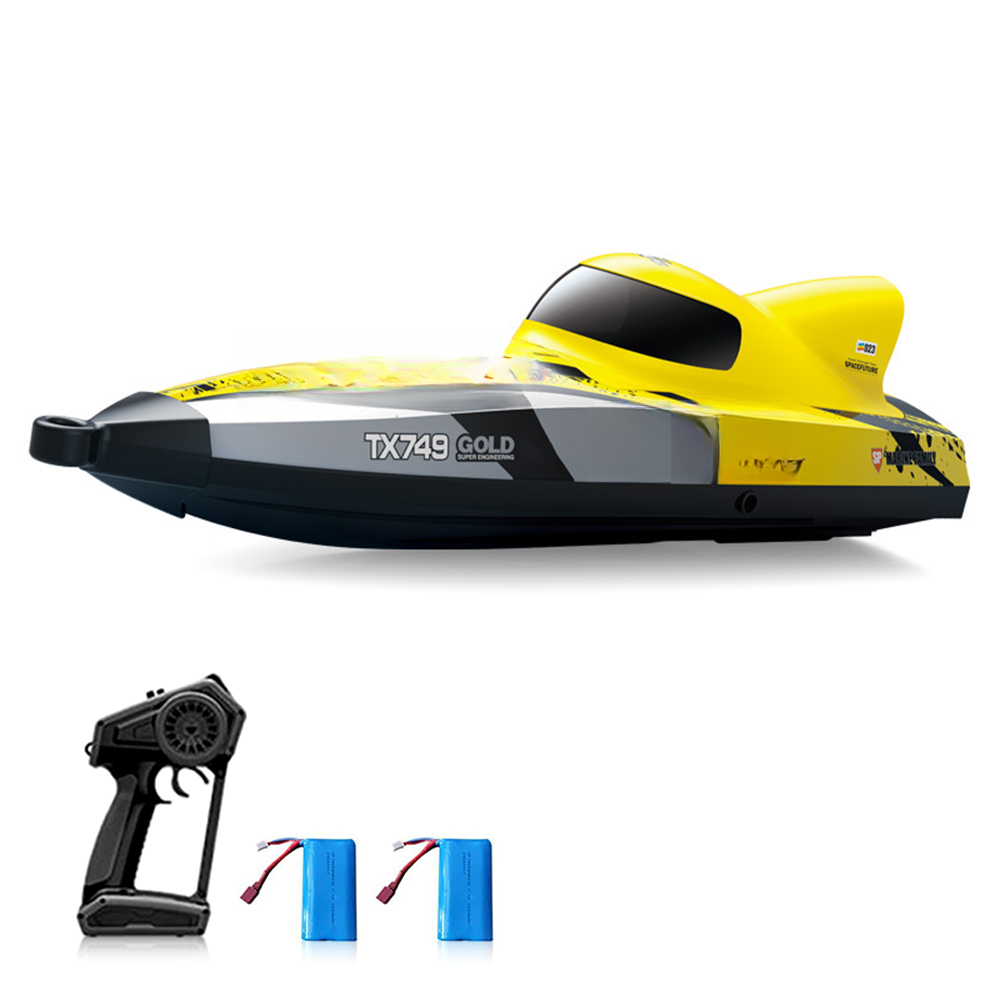 Дистанционно управляемая лодка для взрослых и детей, желтая, 2,4 ГГц, скорость до 25 км/ч, с бесщеточным двигателем, 2 аккумуляторами для перезарядки, миниатюрная электрическая игрушка, размер 41,5*11,5*11 см