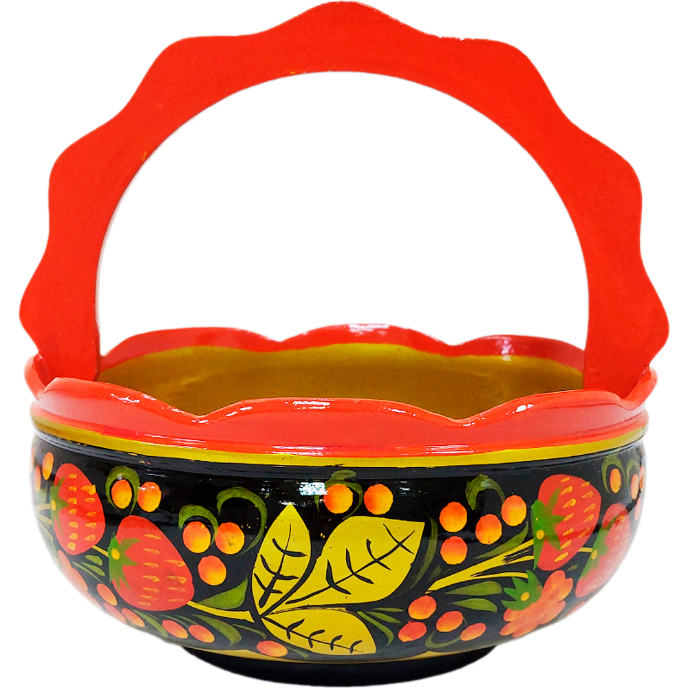 Деревянная конфетница - корзинка ручной работы "Ягодки" хохлома