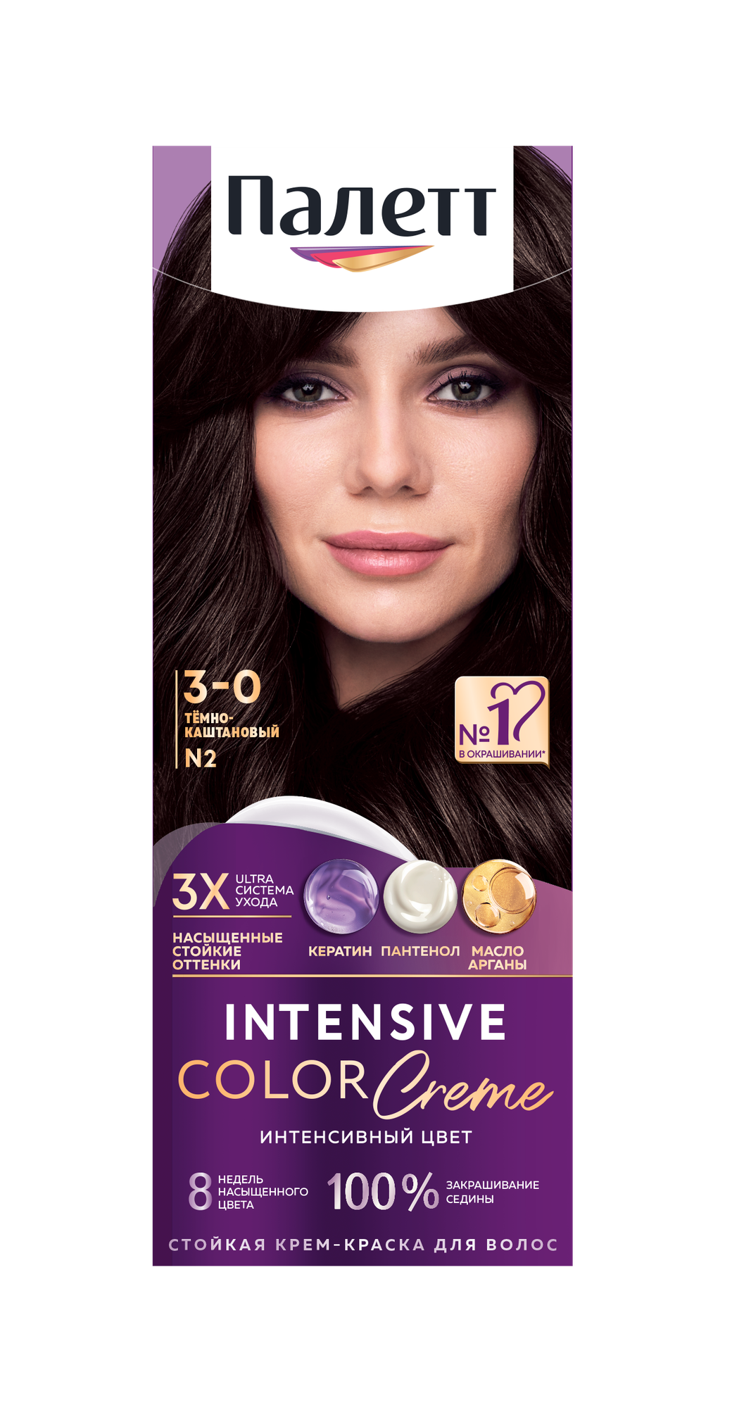 Палетт Стойкая крем-краска для волос Интенсивный цвет 3-0 (N2) Тёмно-каштановый, 110 мл