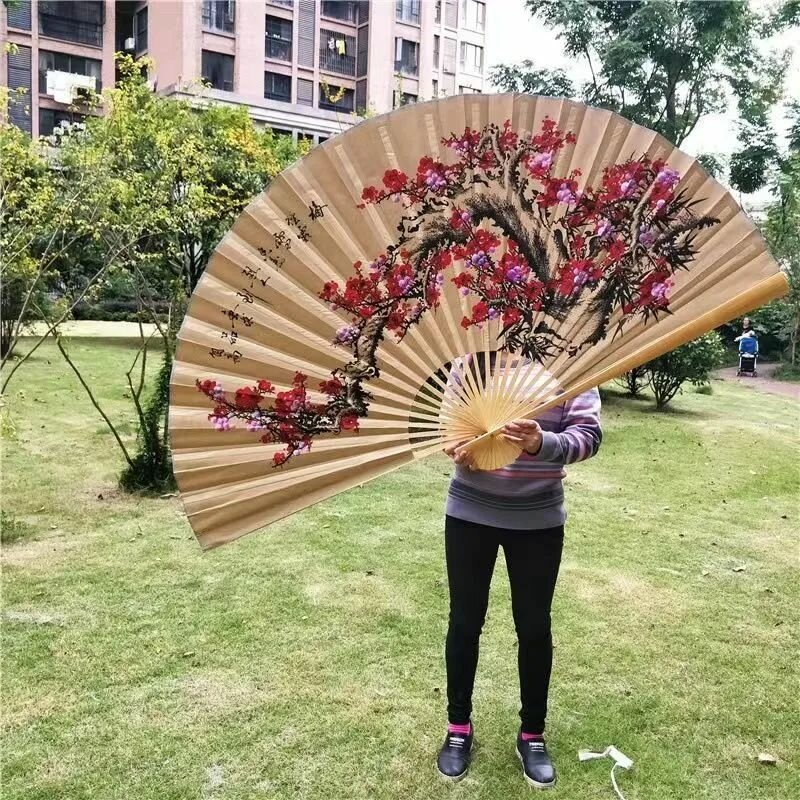 Китайский большой веер на стену/Лошади/ бамбук, шелк