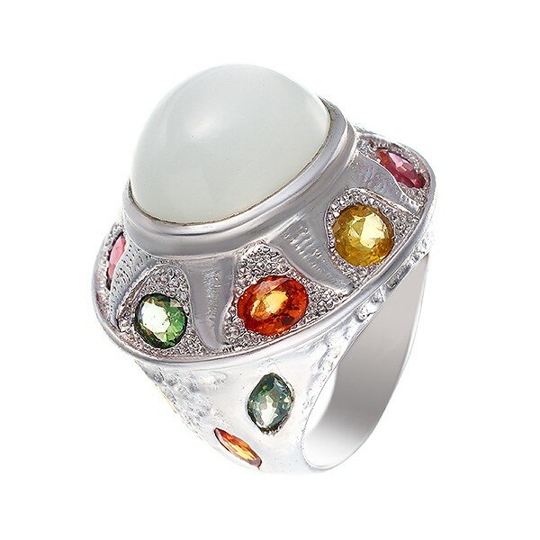 Кольцо, серебро, 925 проба, халцедон, сапфир, турмалин