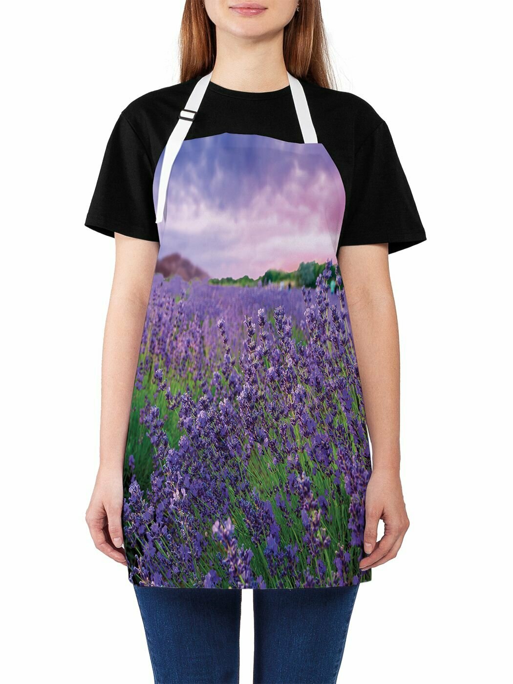 Фартук кухонный тканевый "Лаванда в цвету" 65х65х28 см, JoyArty