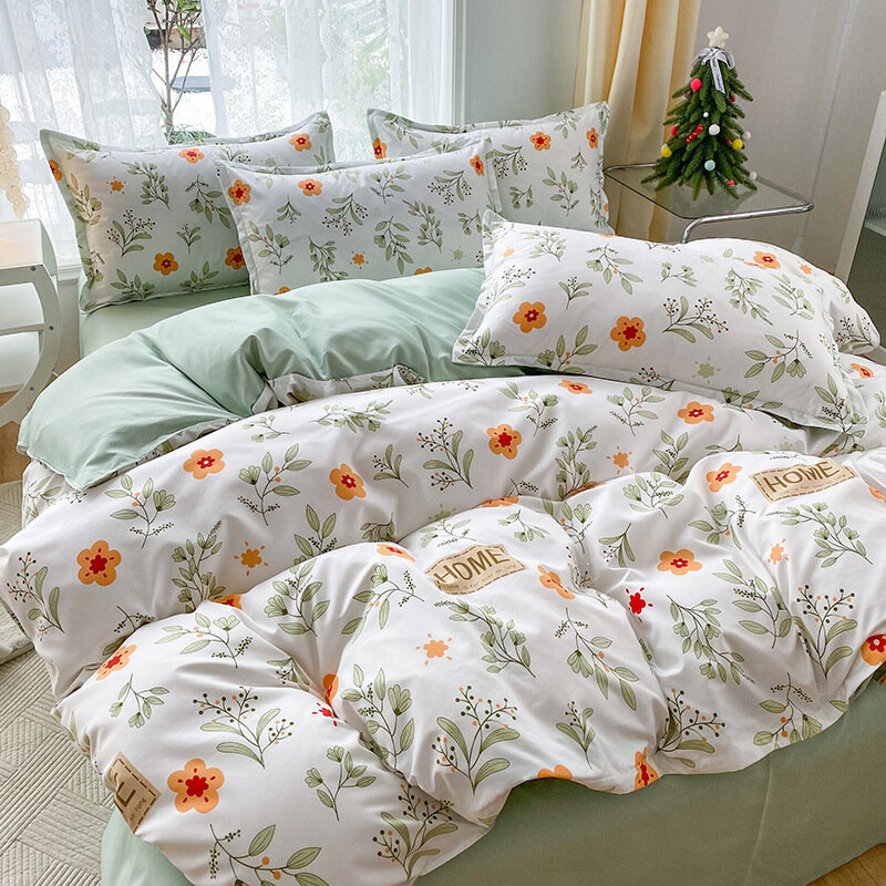 Комплект постельного белья Sweet Dream Home Textile, моющийся хлопок, мятно-лаймовый, 200x230 см