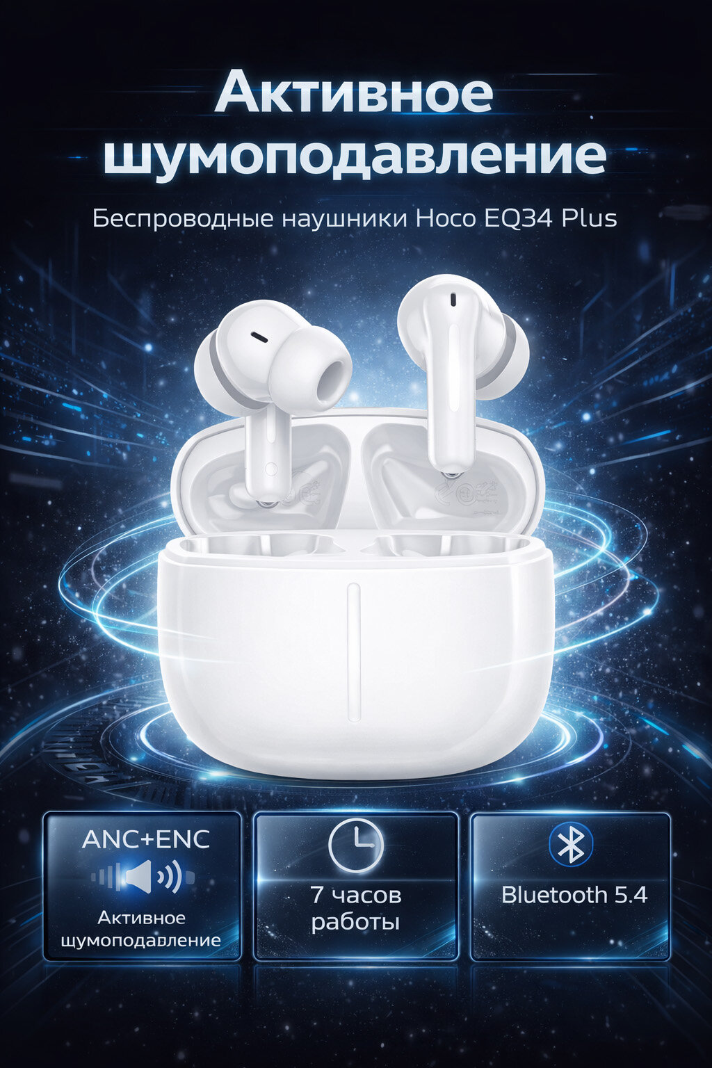 Hoco Беспроводные наушники Hoco EQ34 Plus Rima ANC+ENC TWS белые