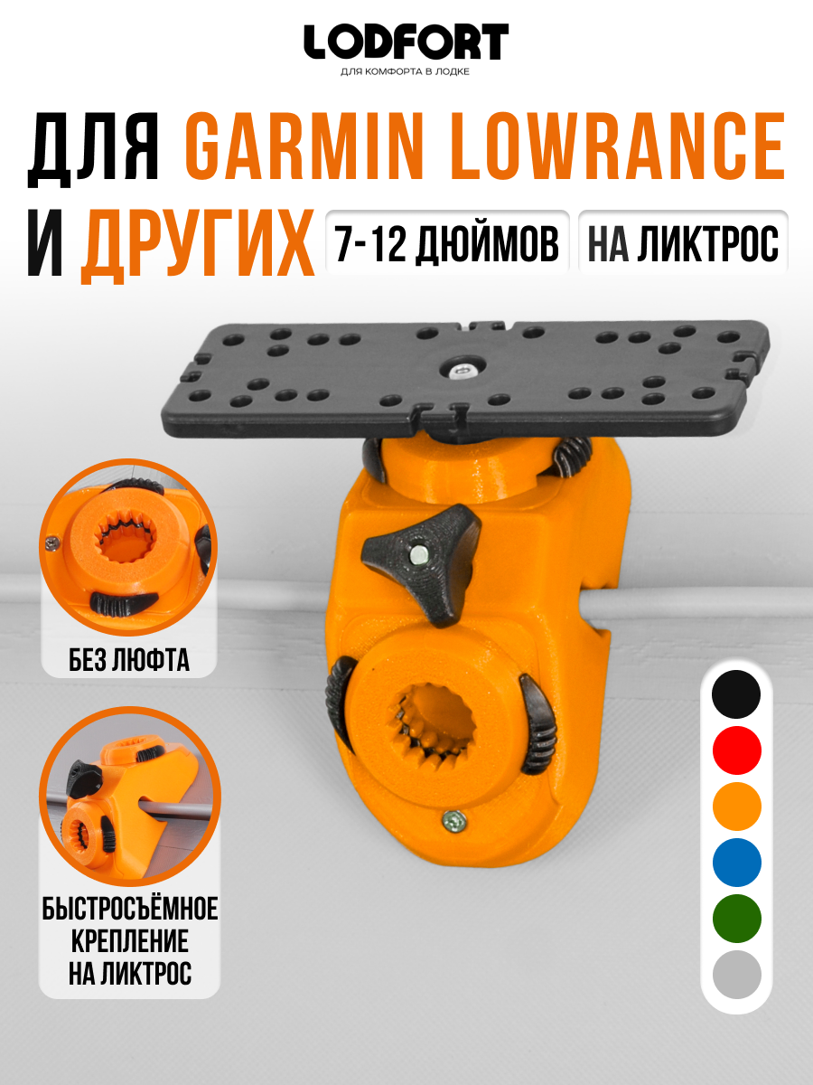 Держатель эхолота Lowrance/Garmin на ликтрос 7", 8", 9", 10", 11", 12" LODFORT универсальный, быстросъёмный