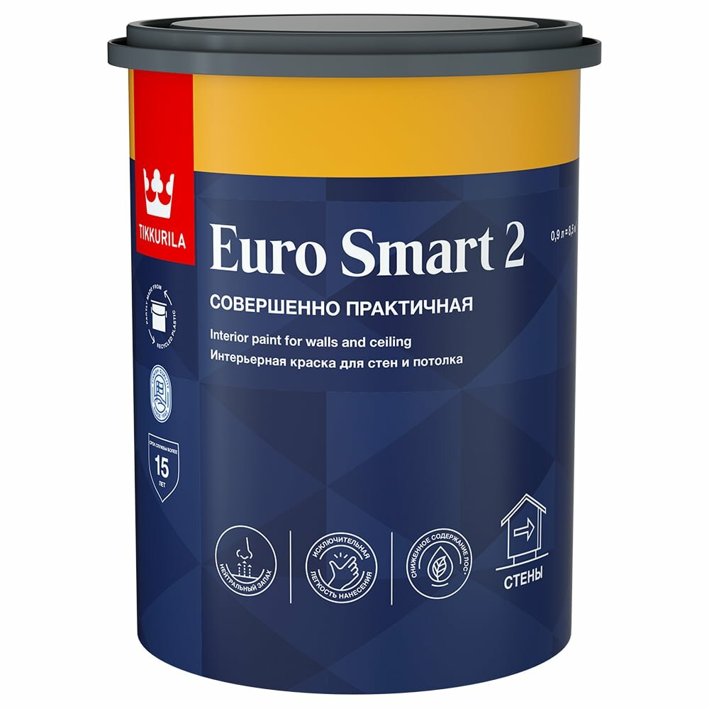Интерьерная краска для стен и потолка Tikkurila EURO SMART 2