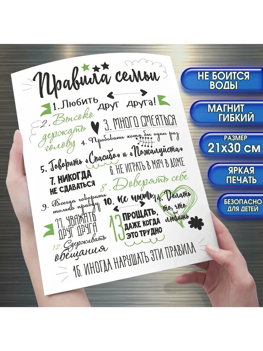 Магнит на холодильник "Правила семьи". Правила дома, семьи.