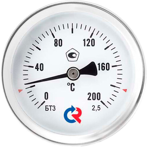 Термометр осевой Росма БТ-31.211 до 100°С L=100мм G1/2 2.5 биметаллический общетехнический 63 мм, тип БТ-31.211, осевое присоединение, шкала 0-100°С, длина штока L=100 мм, резьба G1/2, класс точности 2.5, с защитной латунной погружной гильзой