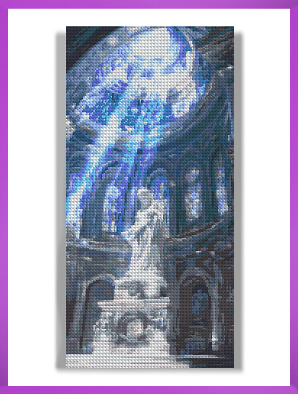 Алмазная мозаика на подрамнике - вышивка - Ангел в центре собора 30 х 60 см