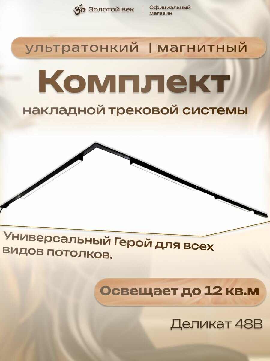 Готовый комплект Трековая система шинопровод деликат 48V 3 метра (1+1+1) + 3 светильника 60см ульратонкий трек H5 (Д02)