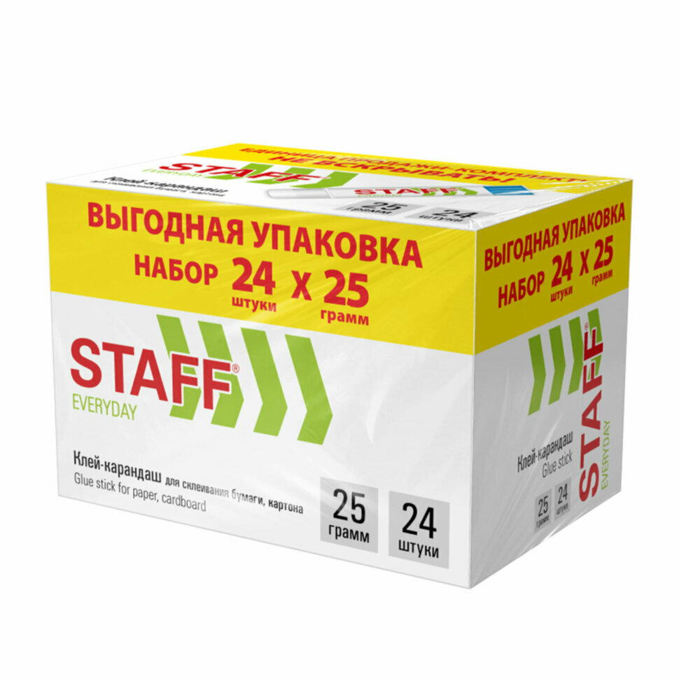 Клей-карандаш 25 г, выгодная упаковка, комплект 24 штуки, STAFF EVERYDAY, 273018, 273018